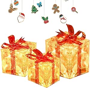 VENTDOUCE Christmas LED Lighted Boxes - Set of 3 Light Up Boxes with ...