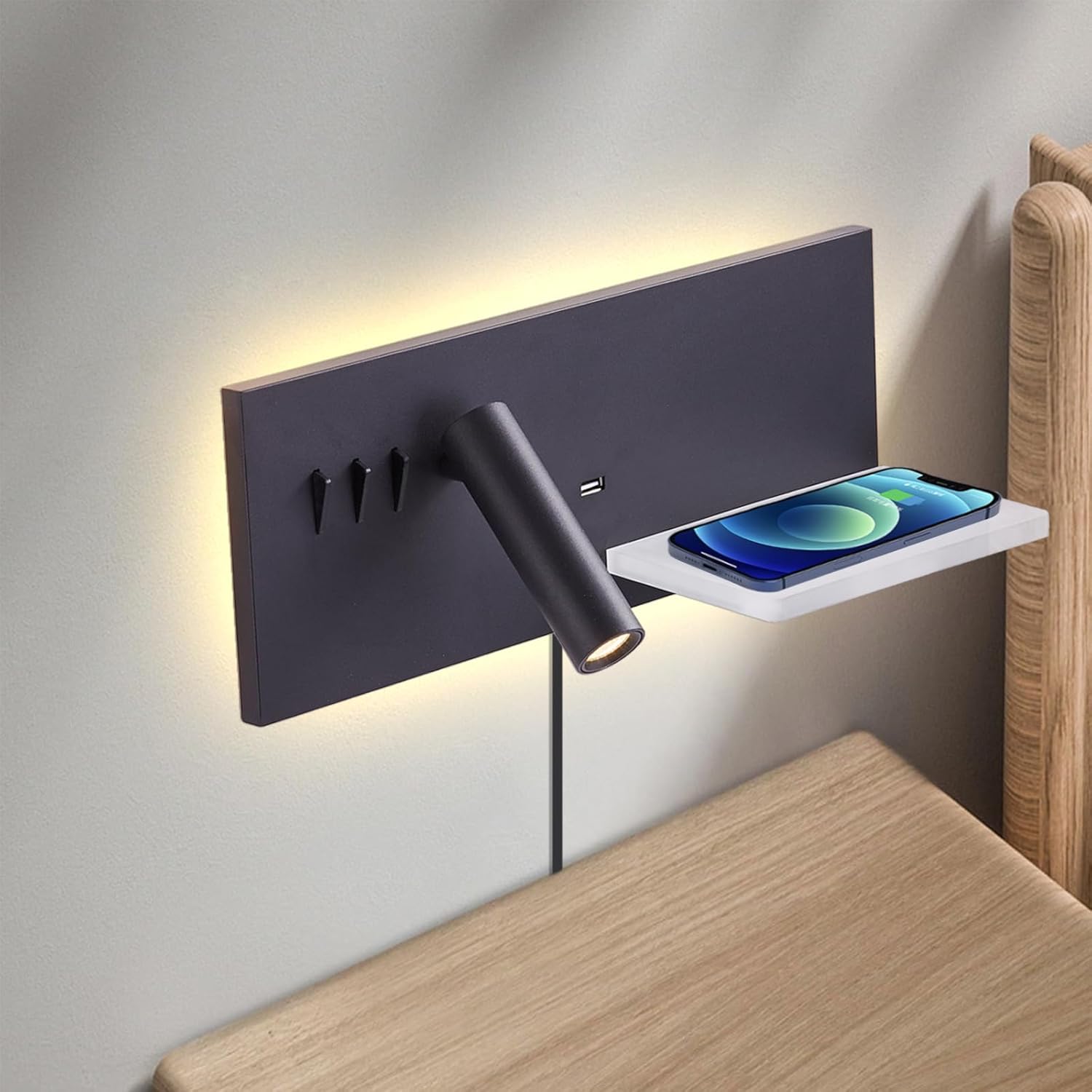 Reading Light Wall Mounted with Wireless Charger & QC2.0 USB Port, LED ...