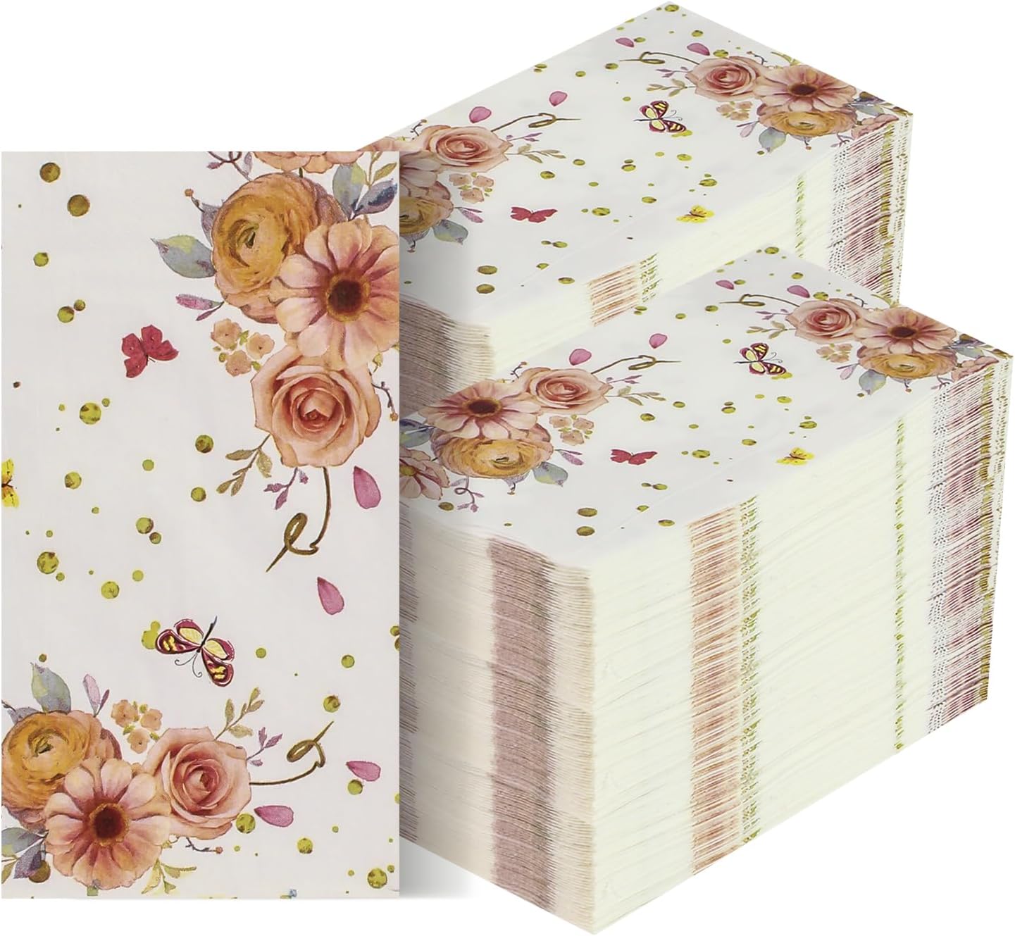 Amazon.com: 100 Floral Guest Napkins Pink and White Toile Disposable ...