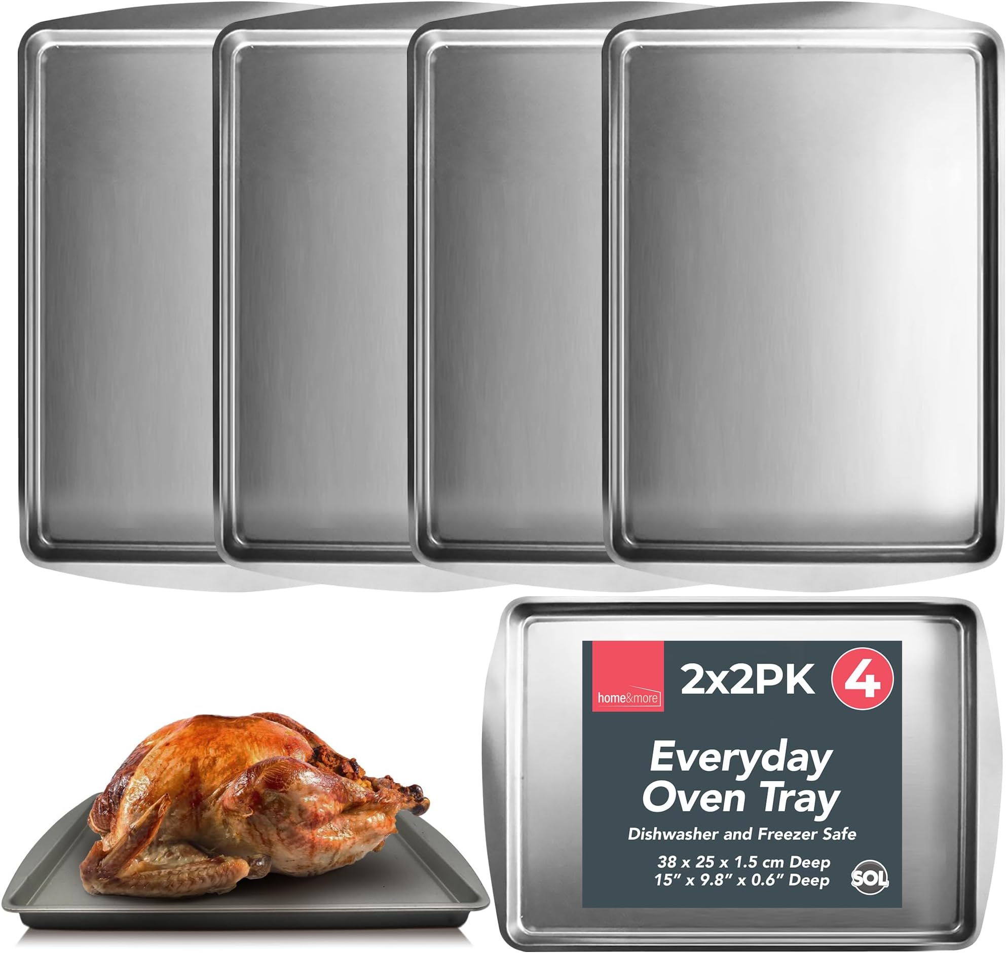 4pk SOL Everyday Large Oven Trays Set 38 x 25cm | Durable Flat ...