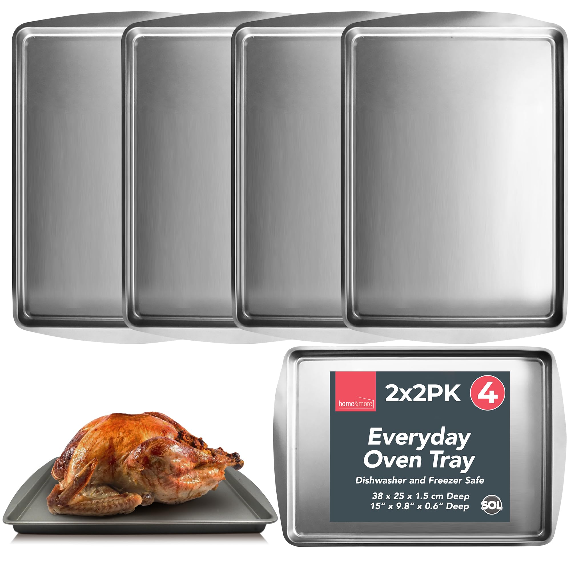4pk SOL Everyday Large Oven Trays Set 38 x 25cm | Durable Flat ...