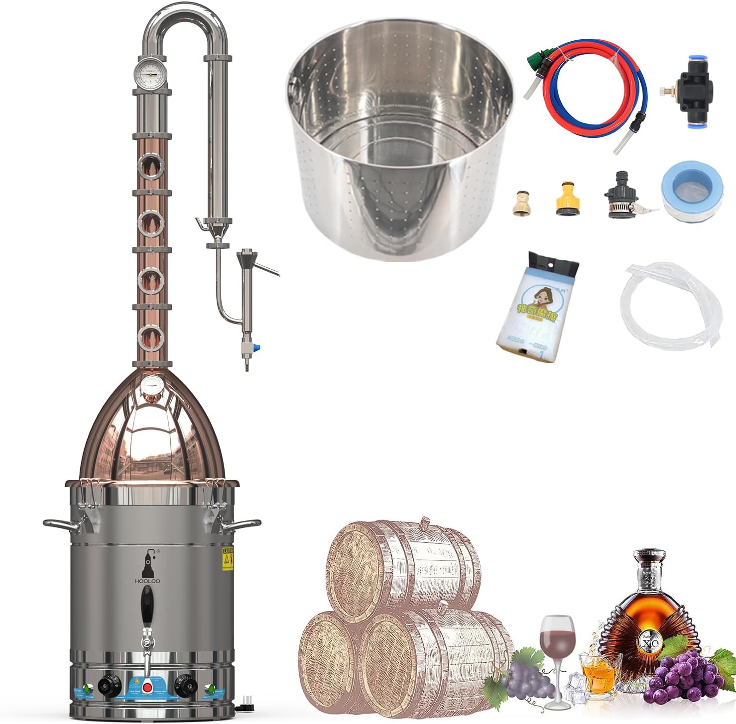 Amazon.com: HOOLOO 110V Electric Alcohol Distiller Copper Column Copper ...