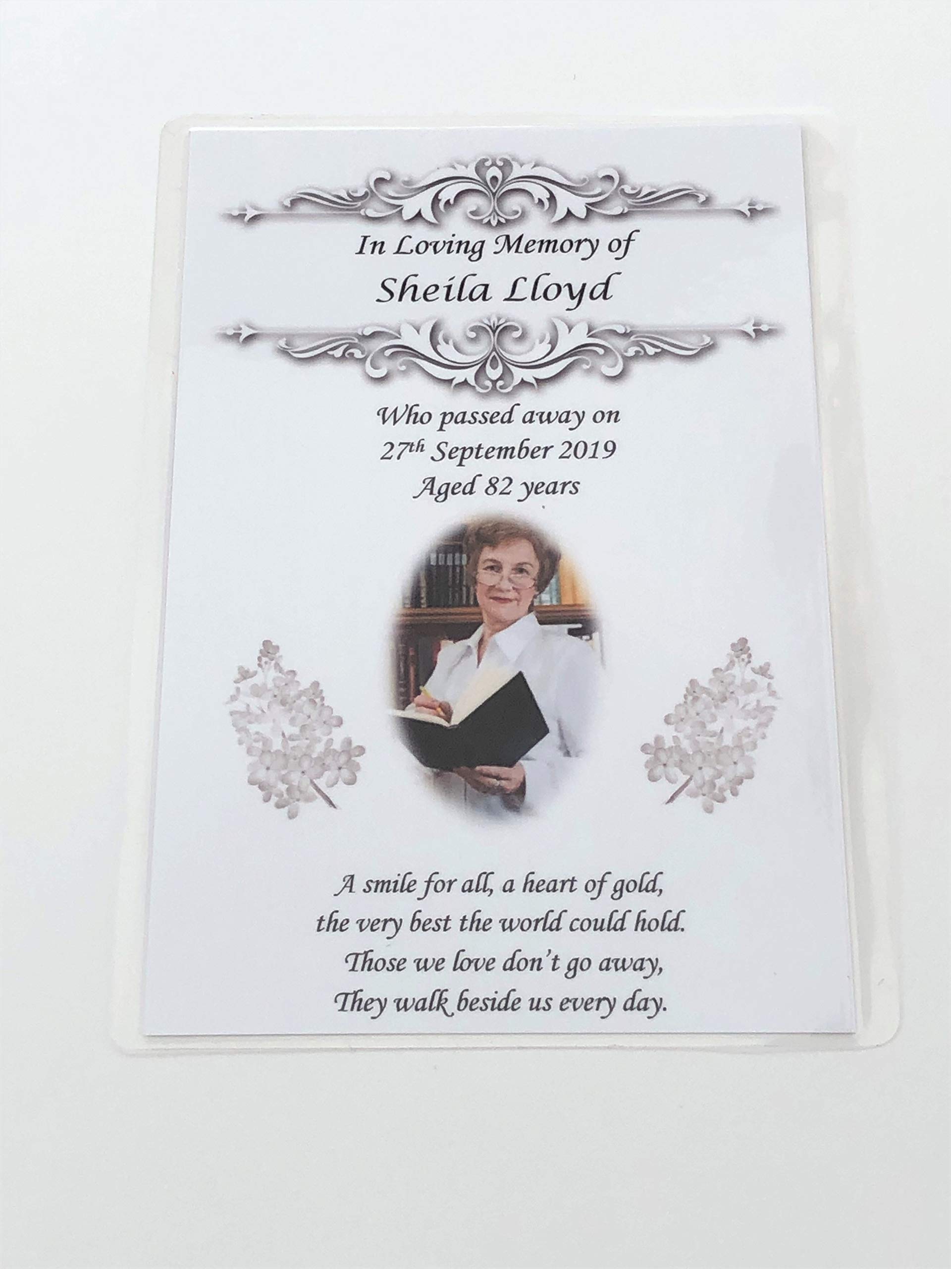 Personalised A6 Funeral Memorial Remembrance Keepsake Laminated Cards ...