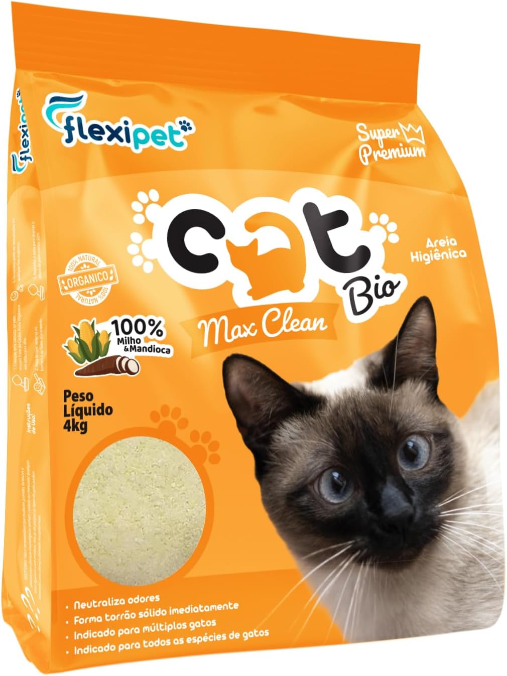Areia Higiênica Biodegradável Gatos Catbio 4 Kg - Max Clean - Grãos Finos | Amazon.com.br