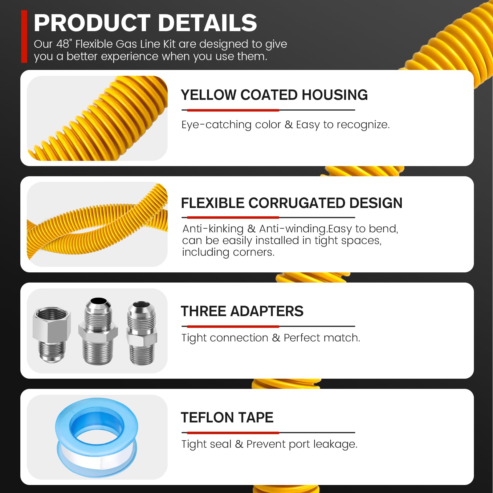 Snapklik.com : Puxyblue 2025 NEW 48" Flexible Gas Line Kit For Dryer ...