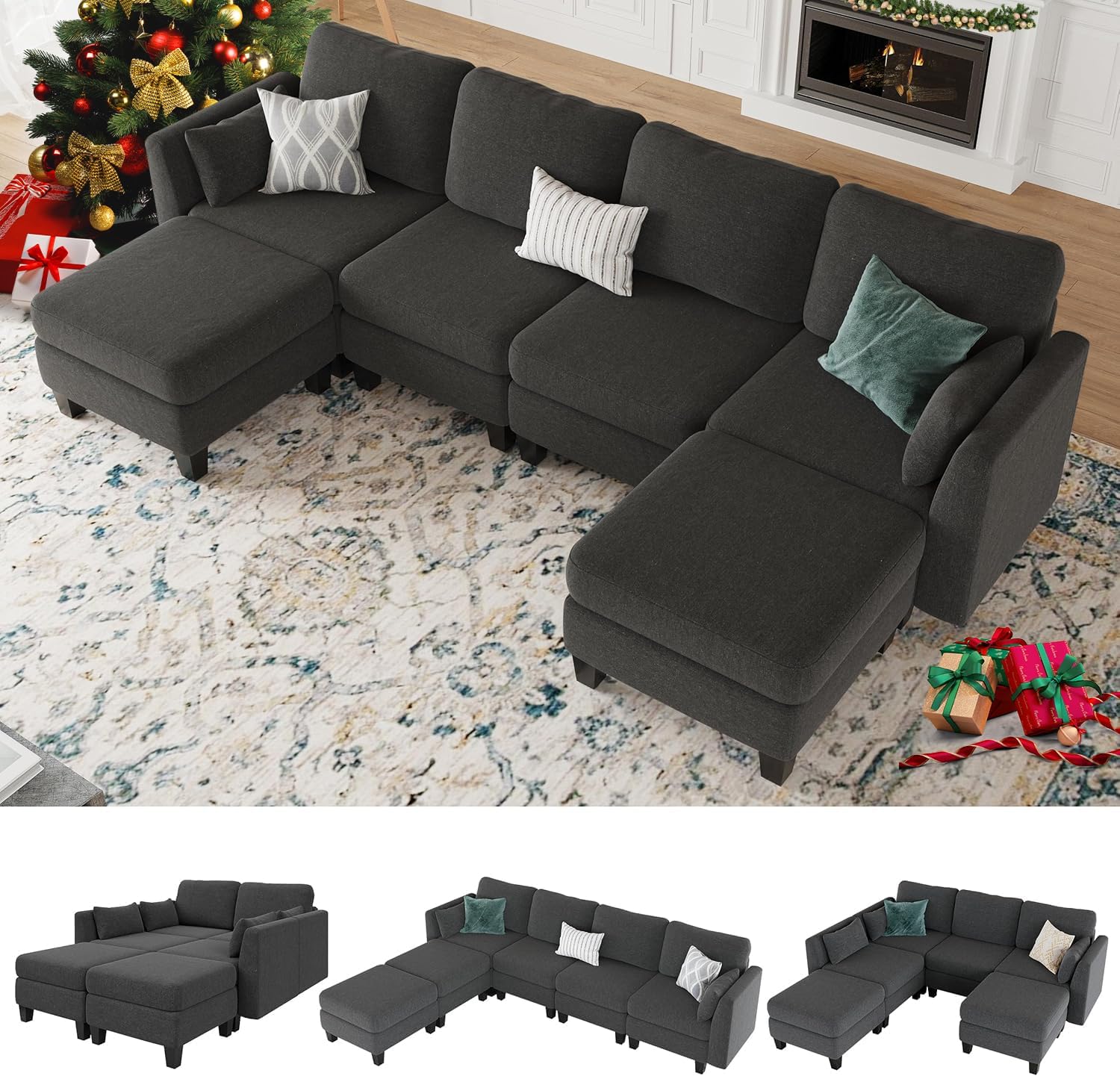 Amazon.com: Ball & Cast 120" Sectional Couch with Tufted Back Cushion ...