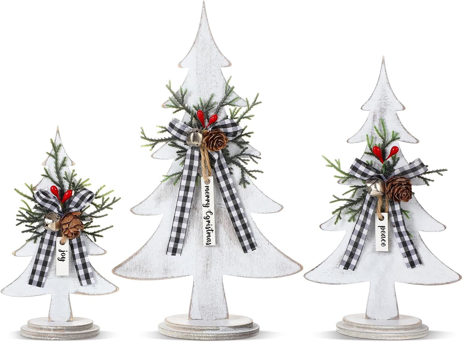 Amazon.com: Soaoo 3 Pcs Wooden Christmas Trees Tabletop Decoration ...