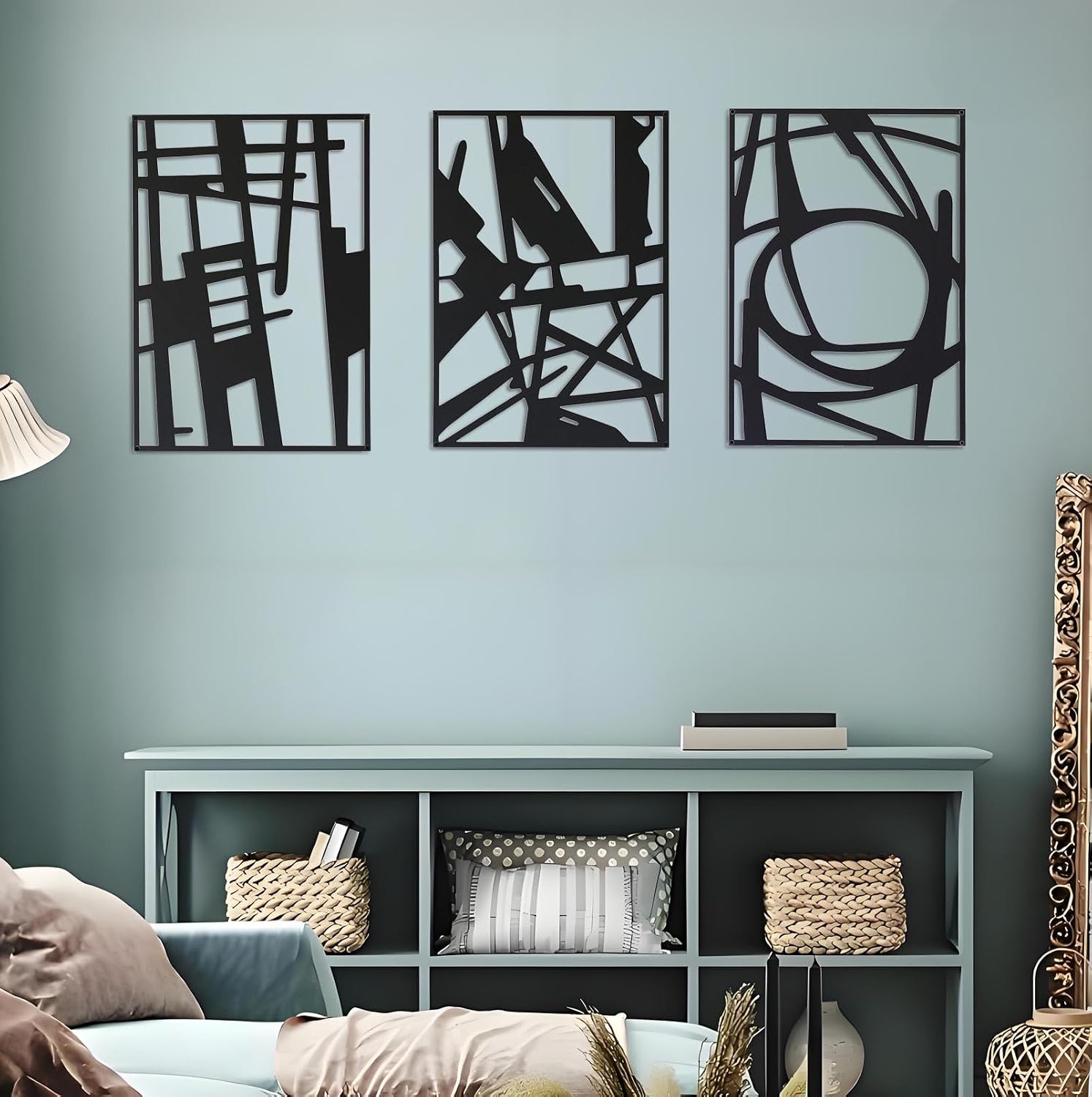 QZGXDECO Black Abstract Metal Wall Art Decor, Modern 3D Textured Metal ...
