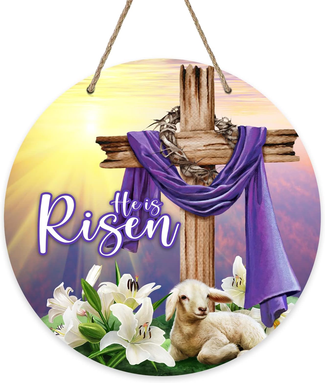 Amazon.com : FaCraft He is Risen Door Sign Wreath for Front Door Decor ...