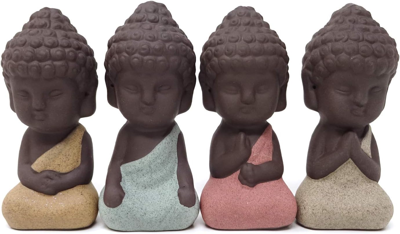 Amazon.com: Honbay 4PCS Cute Small Ceramic Buddha Statues Monk ...
