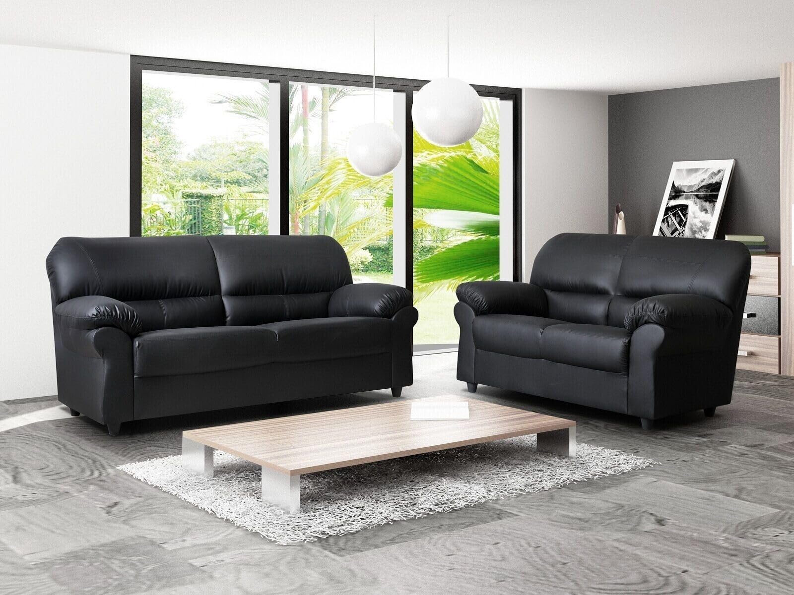 Luxury 3+2/Corner sofa Set Faux Leather Suite Black/Brown Candy Sofa ...