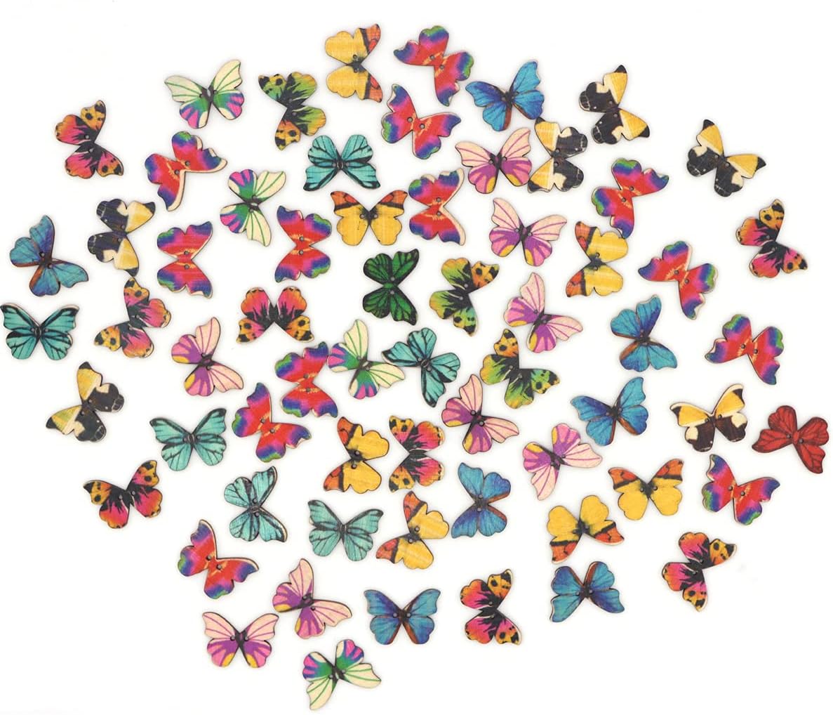 Amazon.com: FINGOOO 100 PCS Butterfly Wooden Buttons,1 Inch Colorful 2 ...