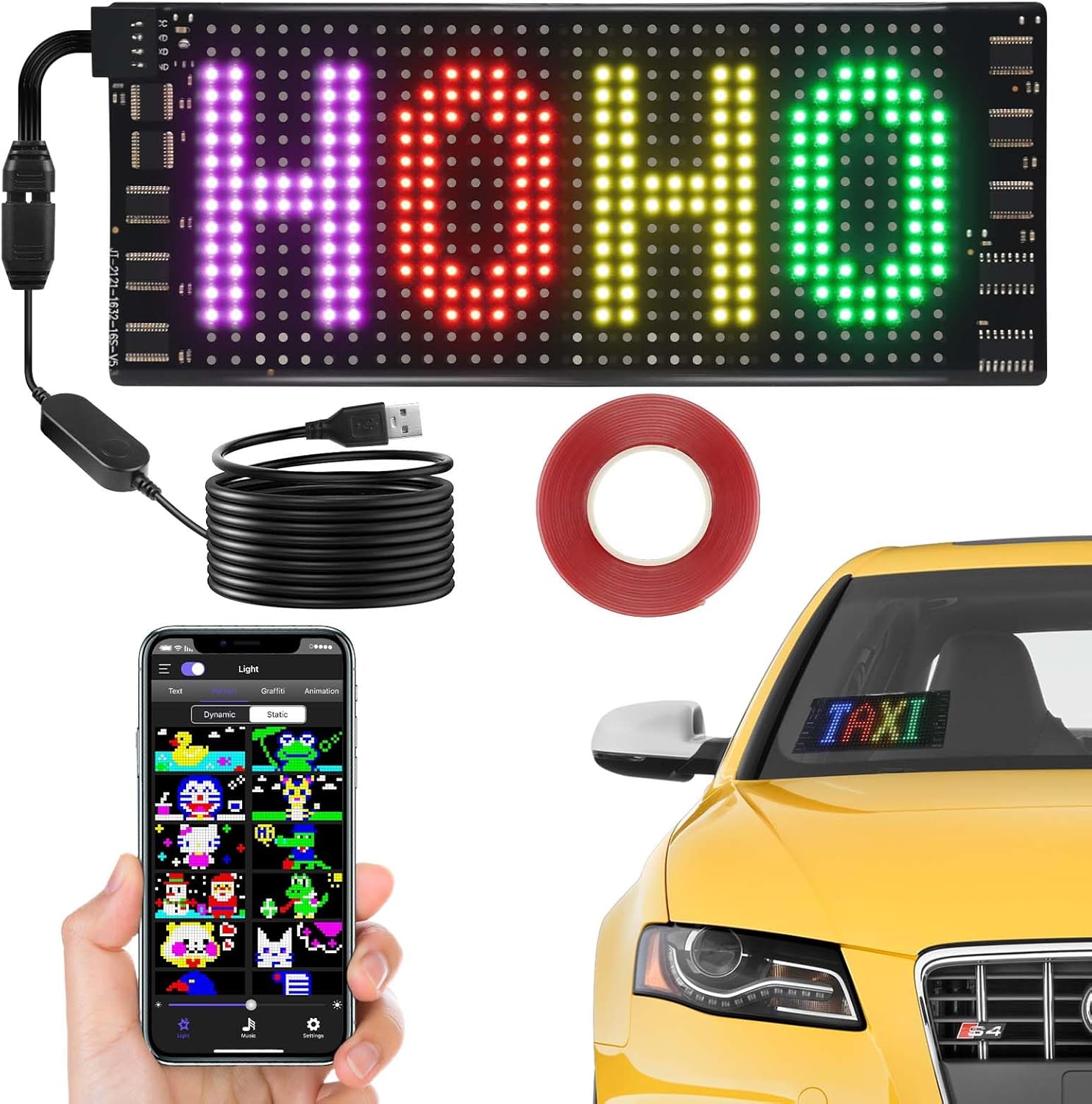 Amazon.com: LED Sign for Car, 7''*3'' Flexible Digital Sign, 5V App ...