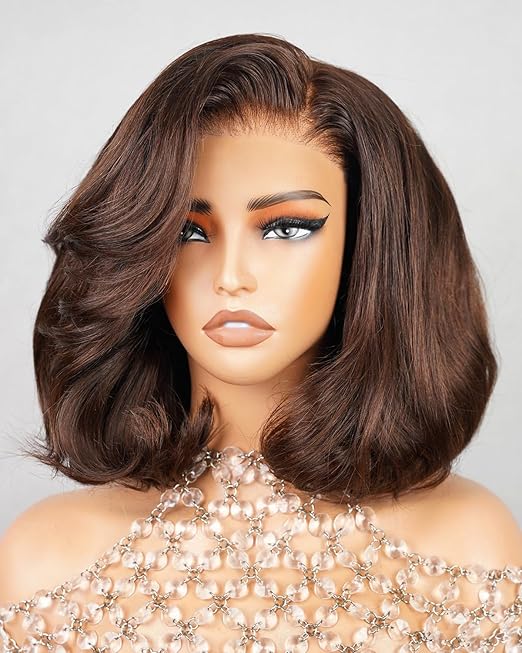 Amazon.com : Arabella 5x6 Ready to Go Glueless Wigs Human Hair 210% Density 4# Brown Bob Wig ...
