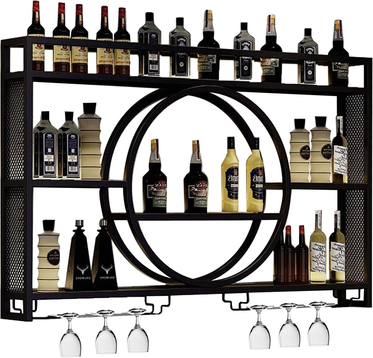 Wall Mounted Wine Rack, Hanging Metal Round Wine Rack Cabinet ...