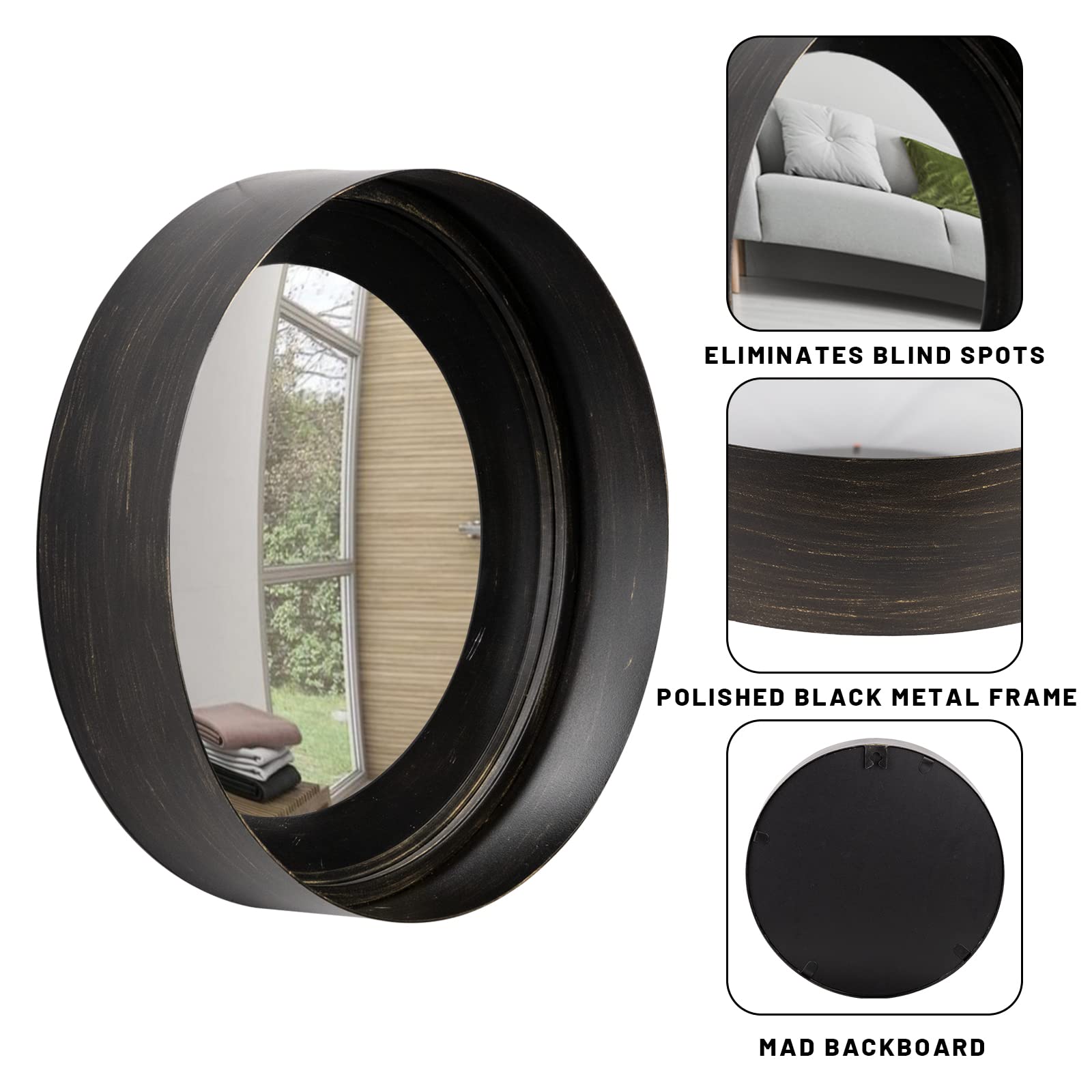 SeekElegant 12 Inch Round Wall Mirror, Black Round Convex Mirror, Small ...