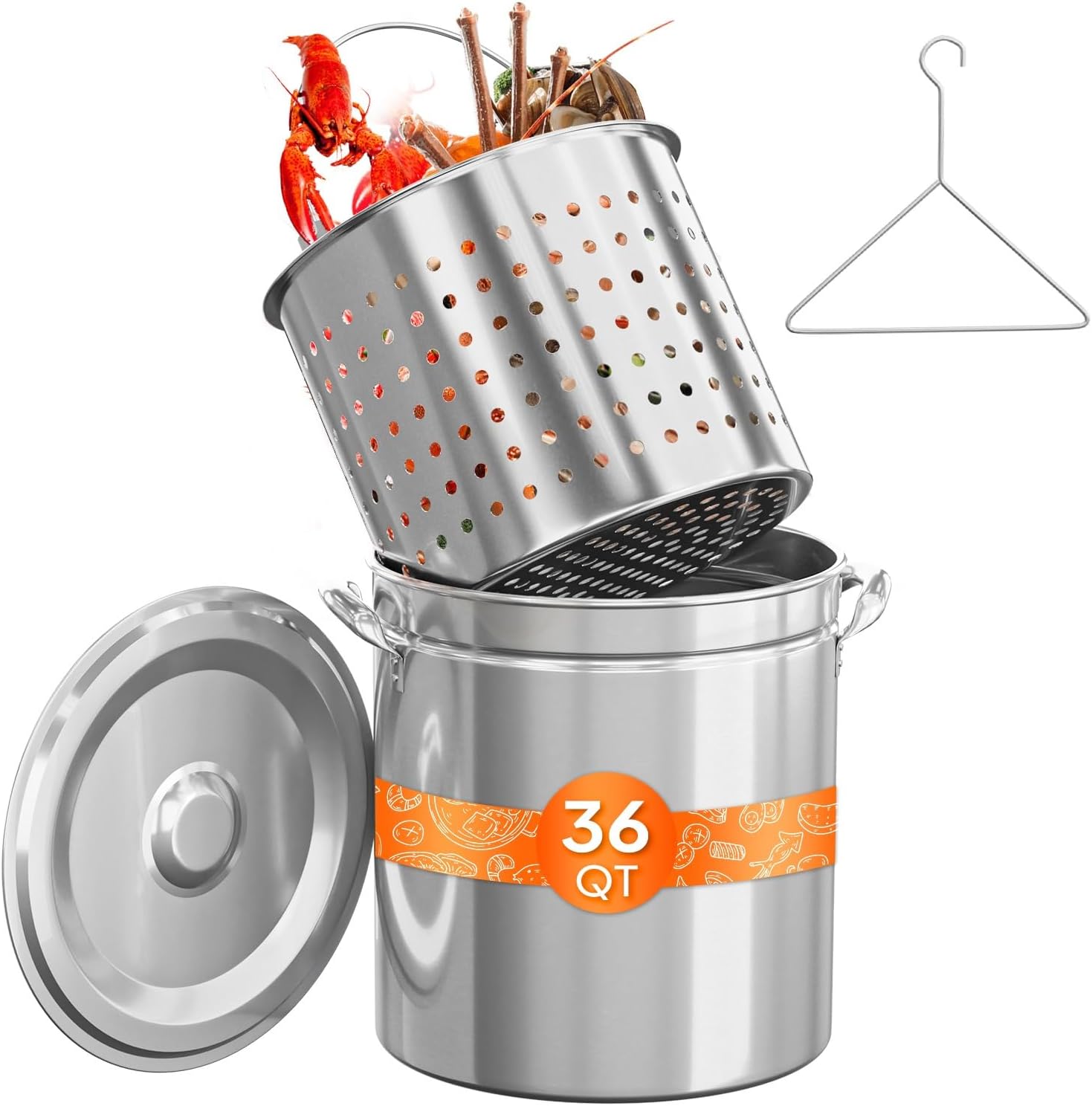 Amazon.com: ROVSUN 36QT Stainless Steel Seafood Boil Pot with Strainer ...