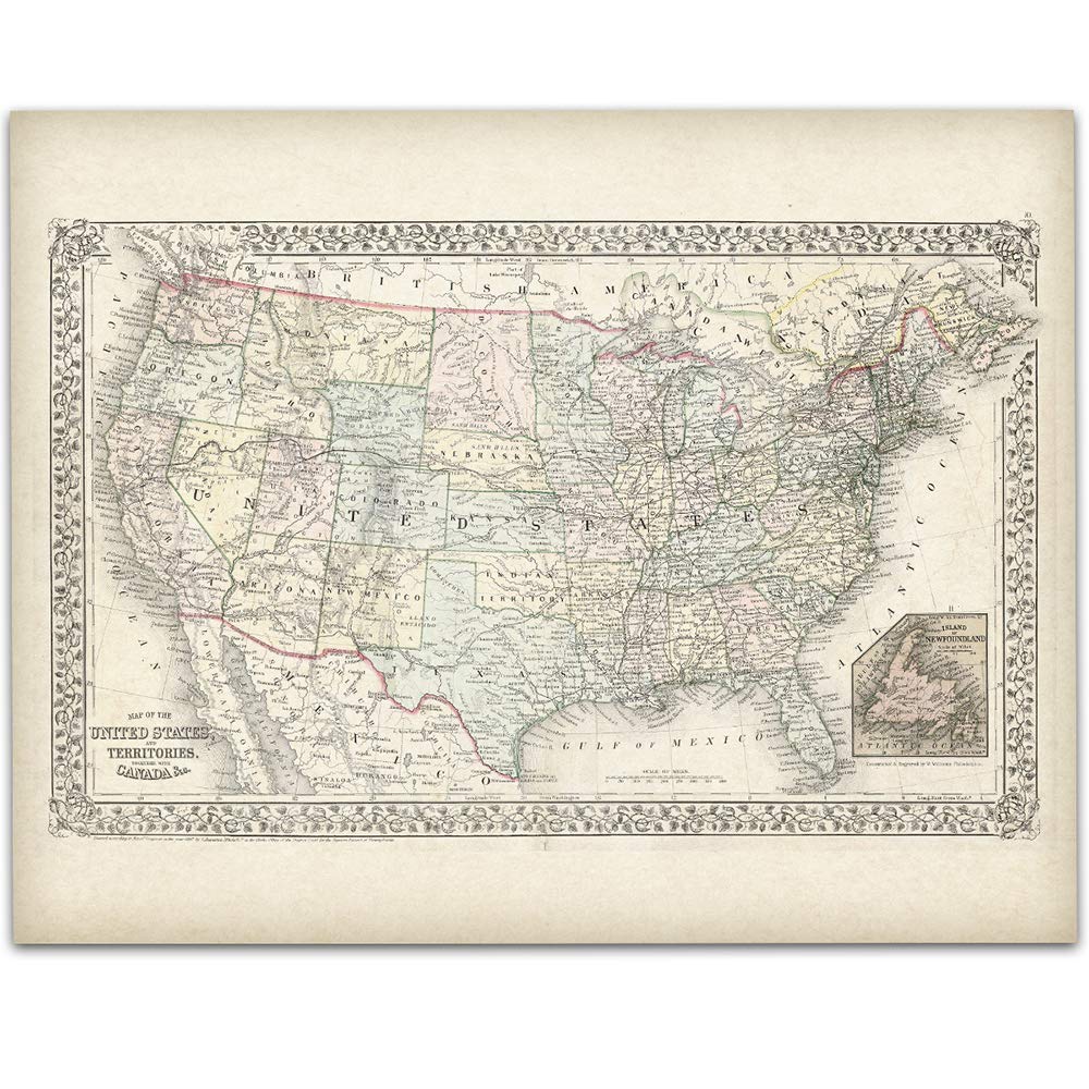 Amazon.com: 1867 Map of the US- Vintage Cartography for Antique ...
