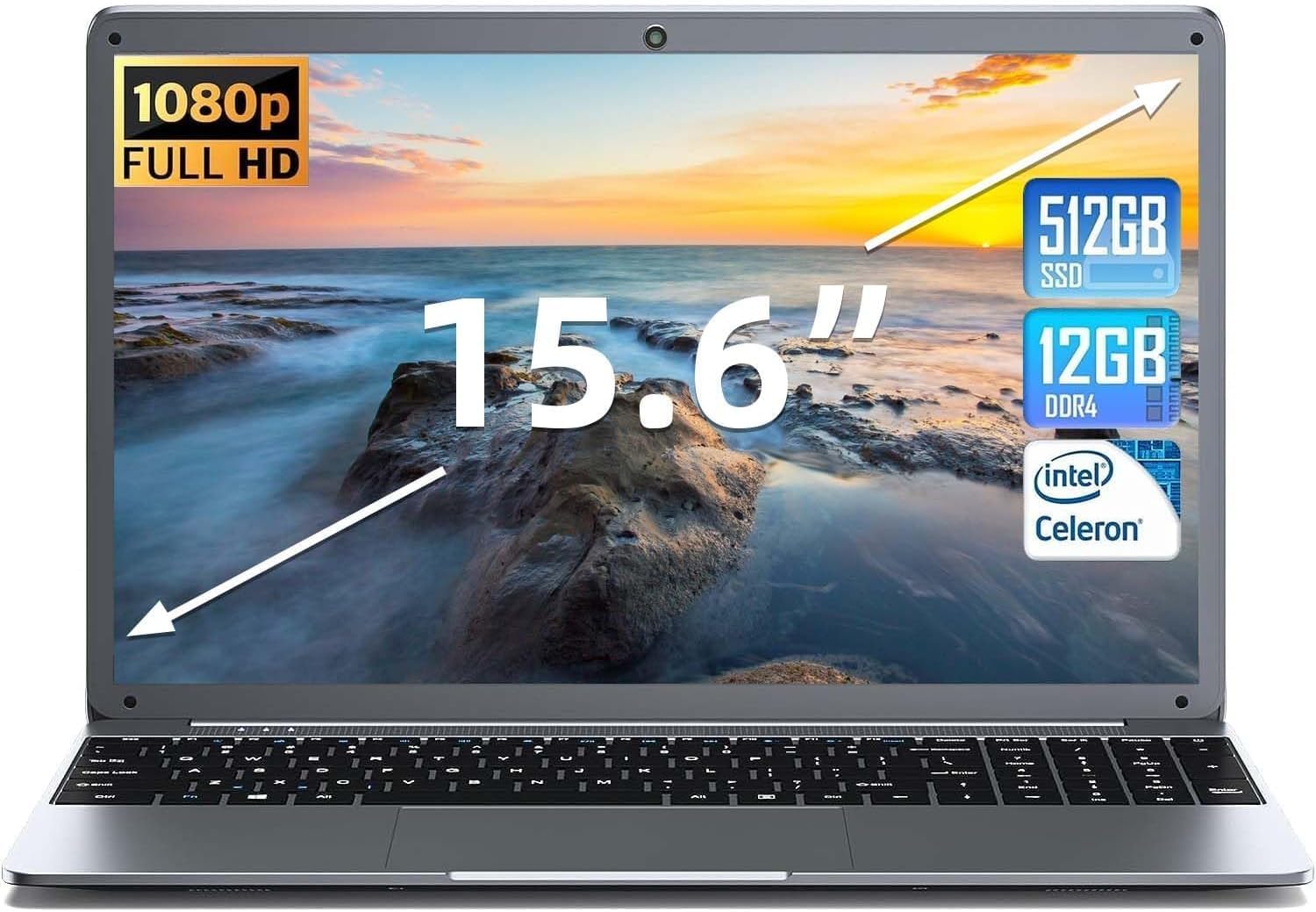 Naclud Laptop 15.6 Inch 12GB RAM 512GB SSD Storage, 1080P Display Full ...