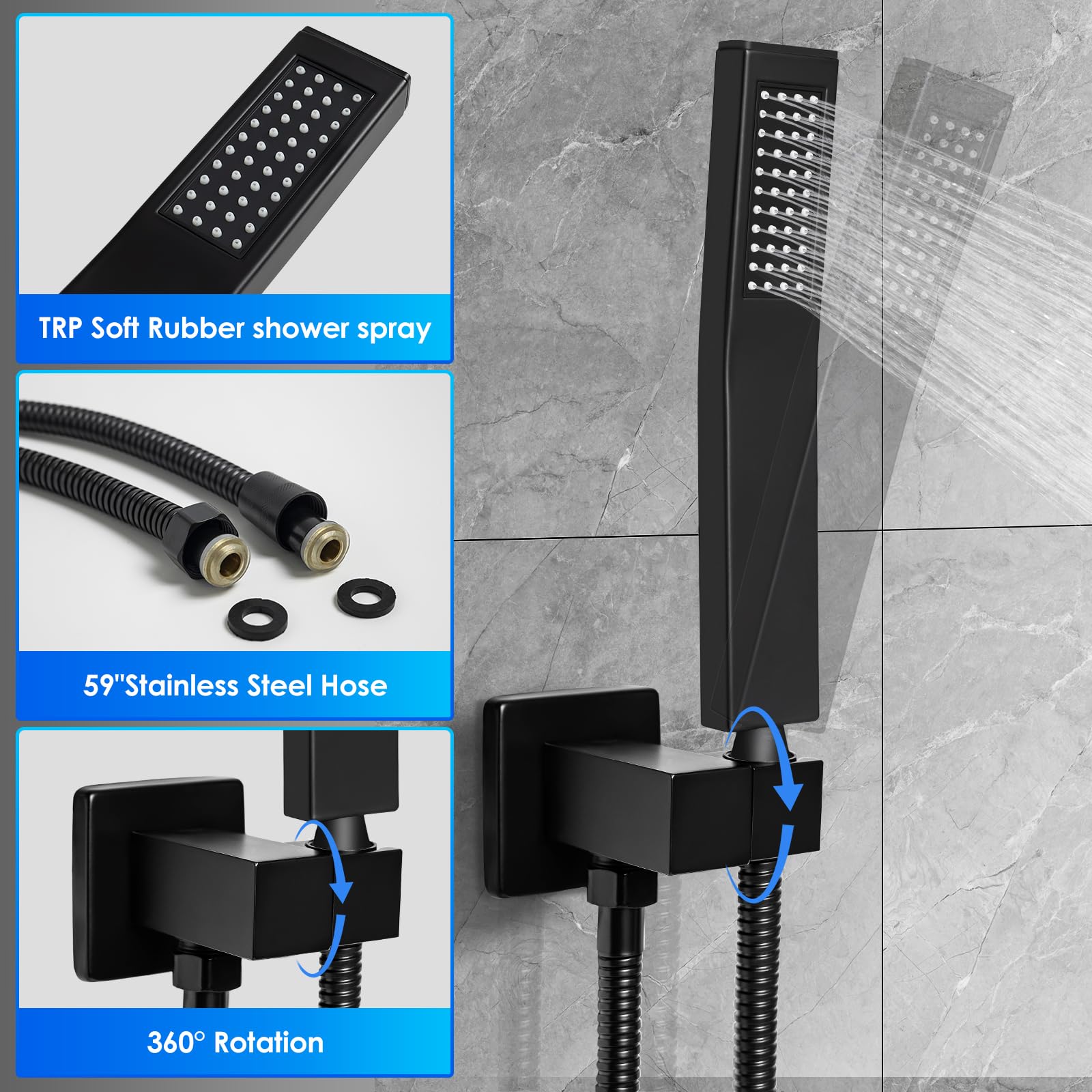 Snapklik.com : Anysig Shower Faucet Set, 12" Matte Black Shower Head And Handle Set, Rainfall ...