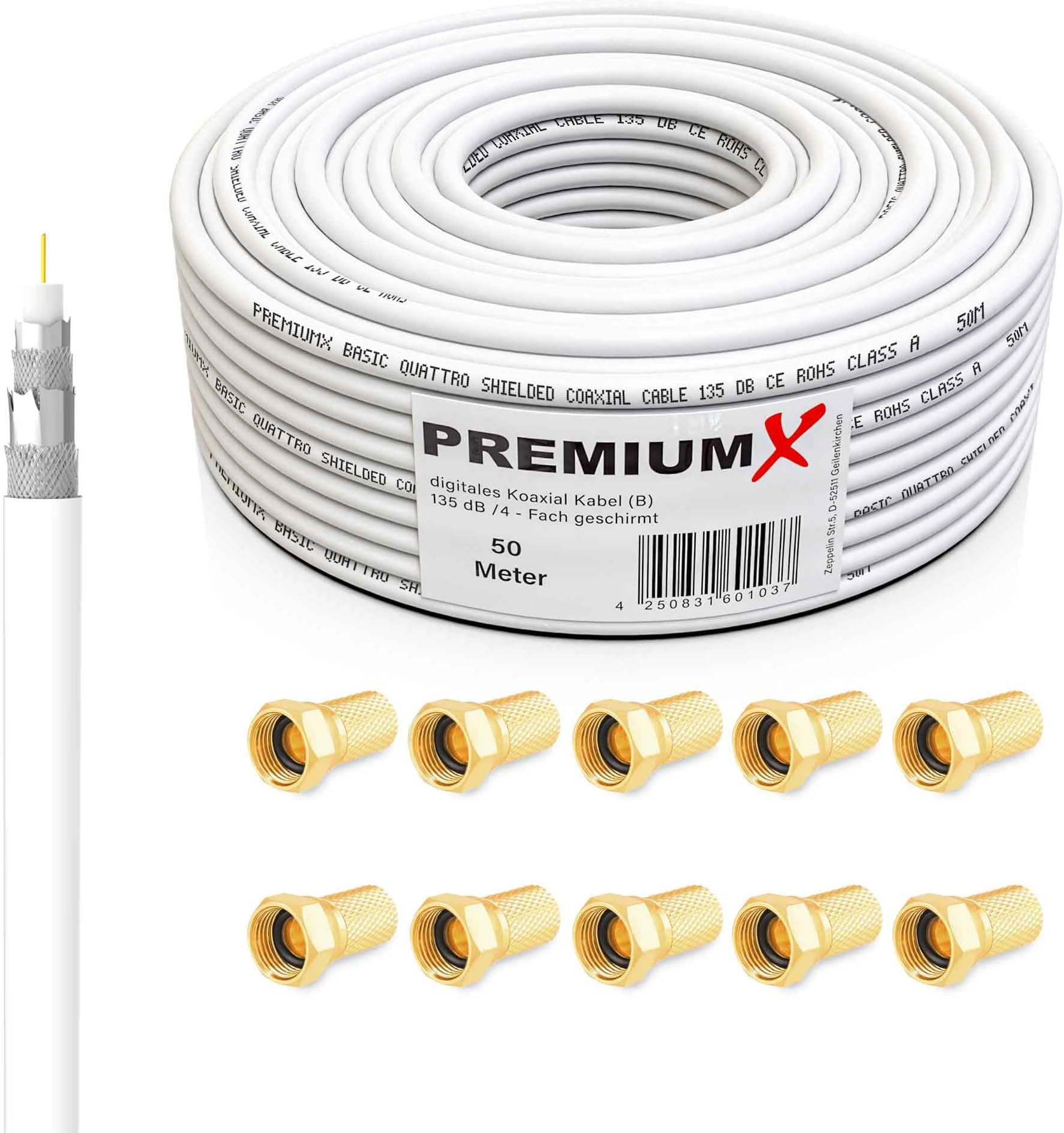 PremiumX BASIC Cable coaxial de 25m - Recepción perfecta con blindaje ...