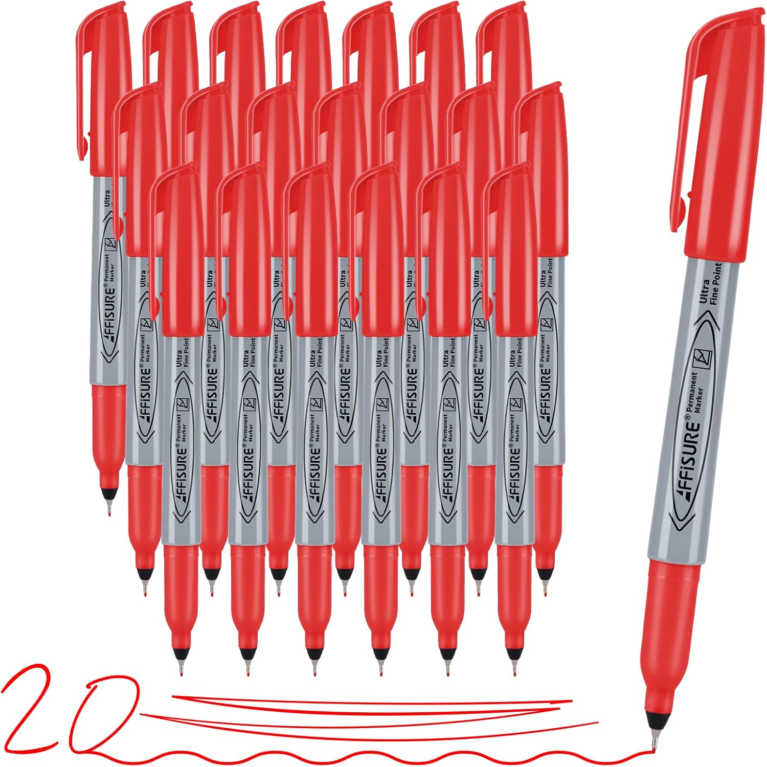 Amazon.com : Affisure Red Ultra Fine Point Permanent Marker, 20 Pack, 0 ...