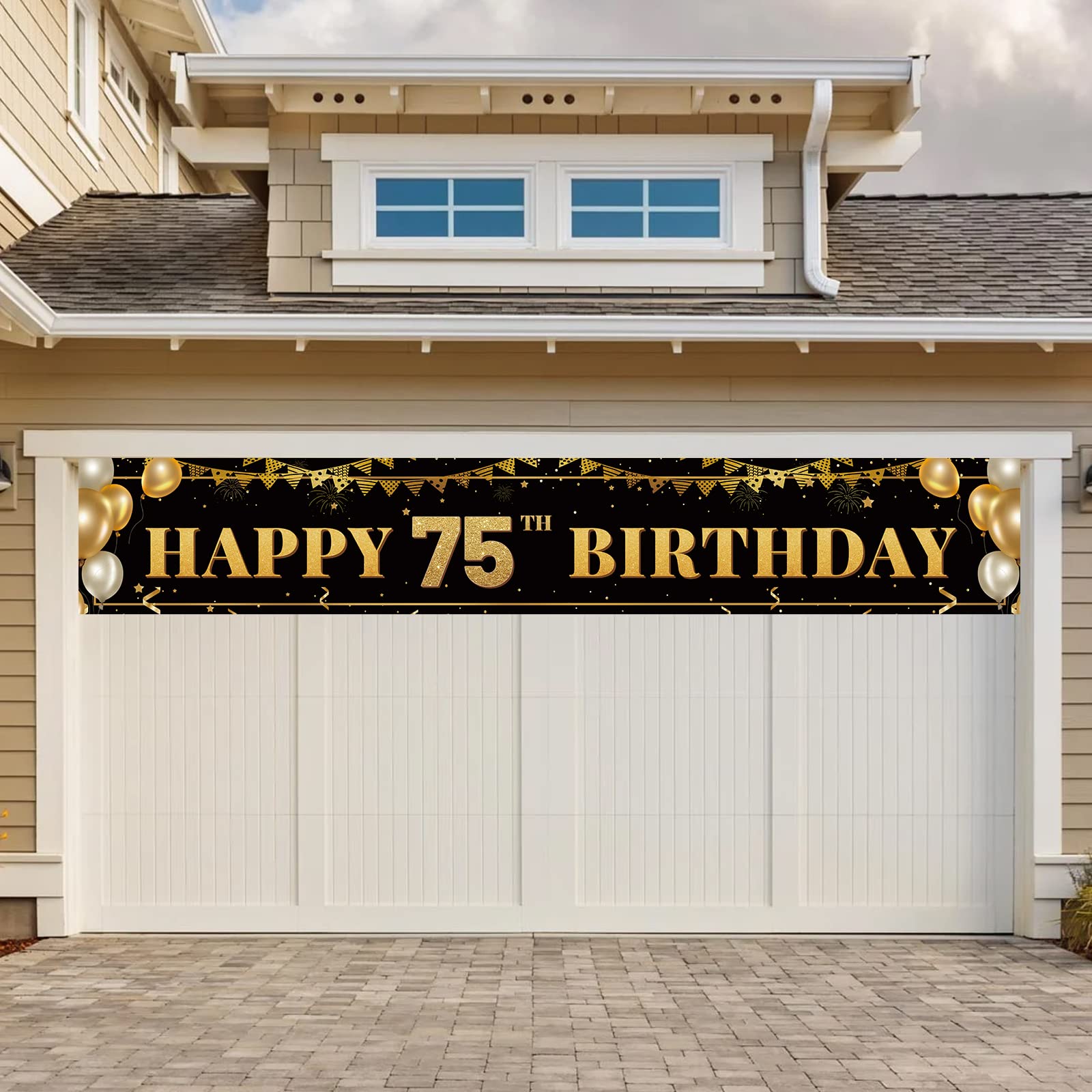 Snapklik.com : Large Happy 75th Birthday Decoration Banner, Black And ...