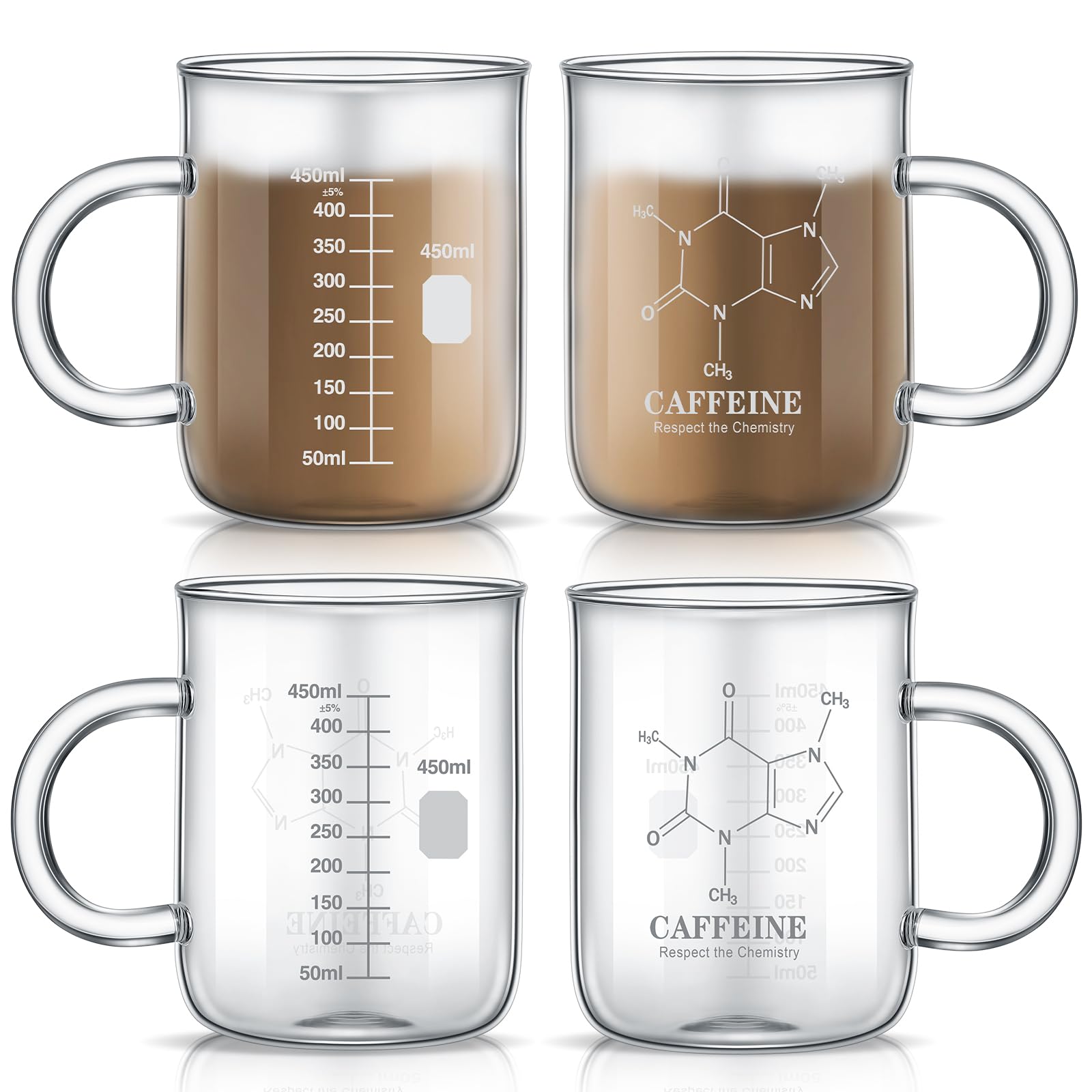 Amazon.com | Hsei 4 Pack 16 oz Caffeine Beaker Mug Caffeine Molecule ...