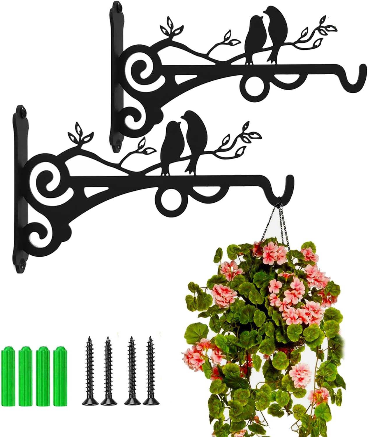 2Pcs Hanging Basket Bracket,Outdoor Plant Hooks Black Fence Hooks for ...
