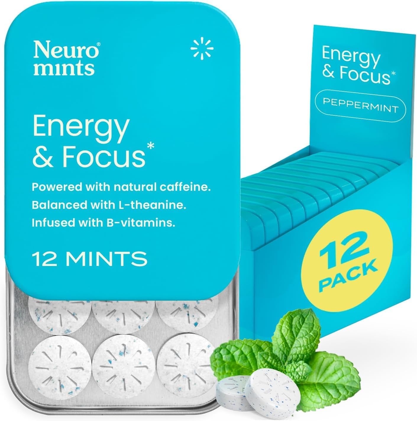 NeuroGum Neuro Mints | Nootropic Energy Caffeine 40mg + 60mg L-theanine ...