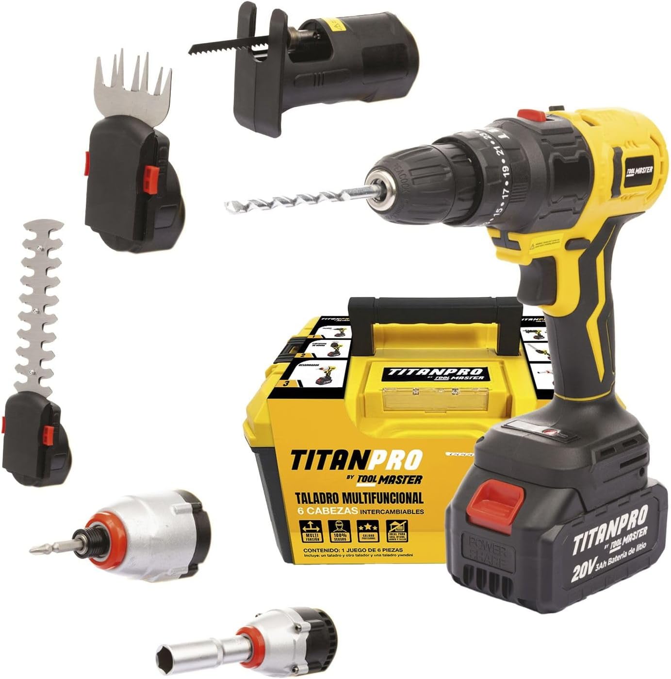TOOL MASTER Kit Titan Pro Taladro inalambrico 6 en 1 con cabezales ...