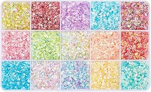 Amazon.co.jp: OLYCRAFT 195g 15色 ガラスチップビーズ 細石 さざれ 穴なし ガラス破砕片 不規則ビーズ ガラスビーズ Uv 樹脂封入 レジン封入 バブルビーズ ...
