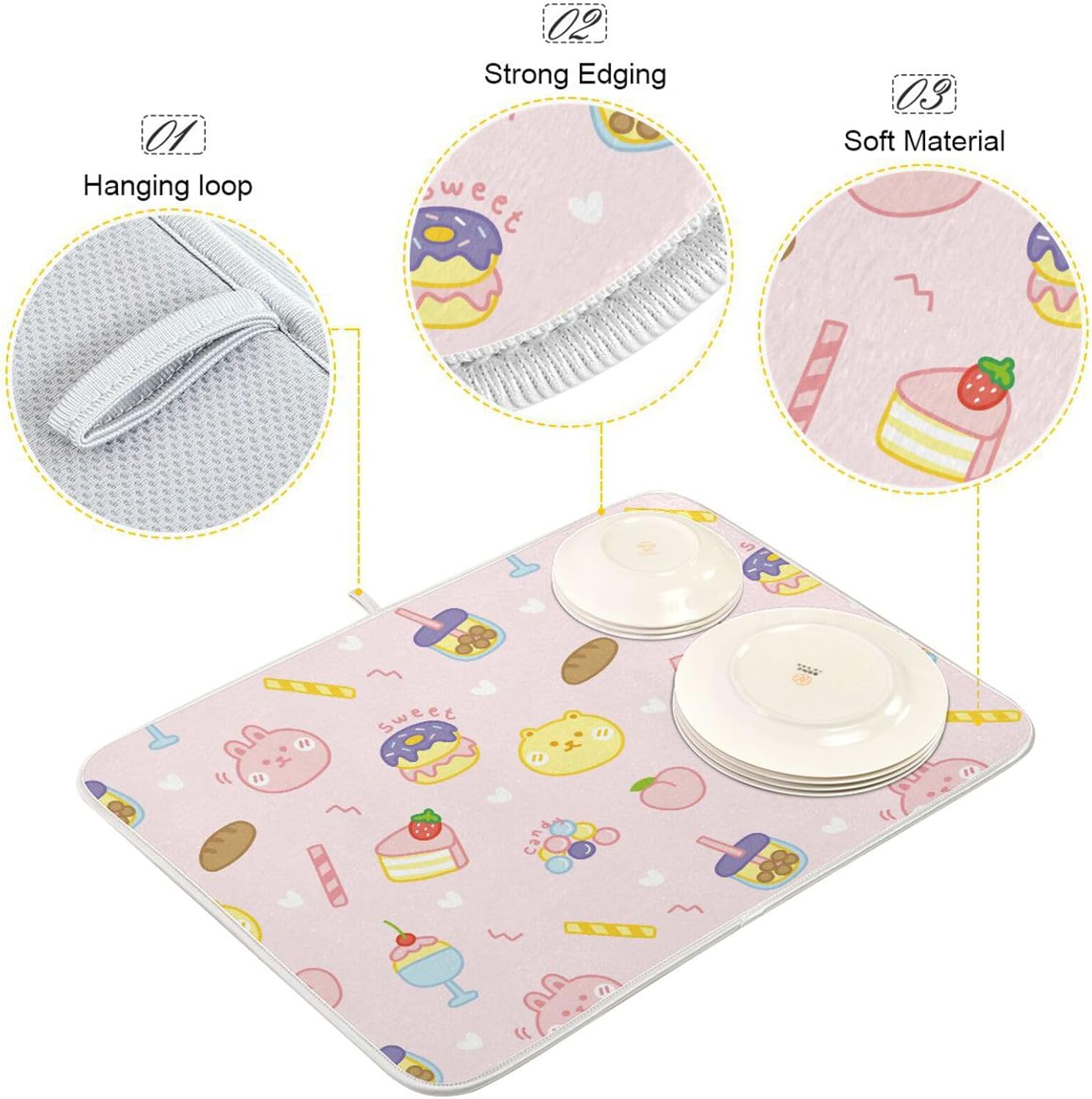 Cute Dessert Rabbit Donut Bubble Tea Peach Dish Mat Washnable Absorbent ...
