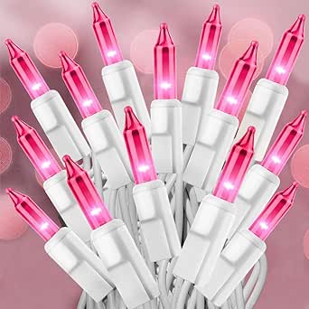 Amazon.com: CXLHO Pink Christmas Lights 25FT 100 Incandescent Bulbs ...