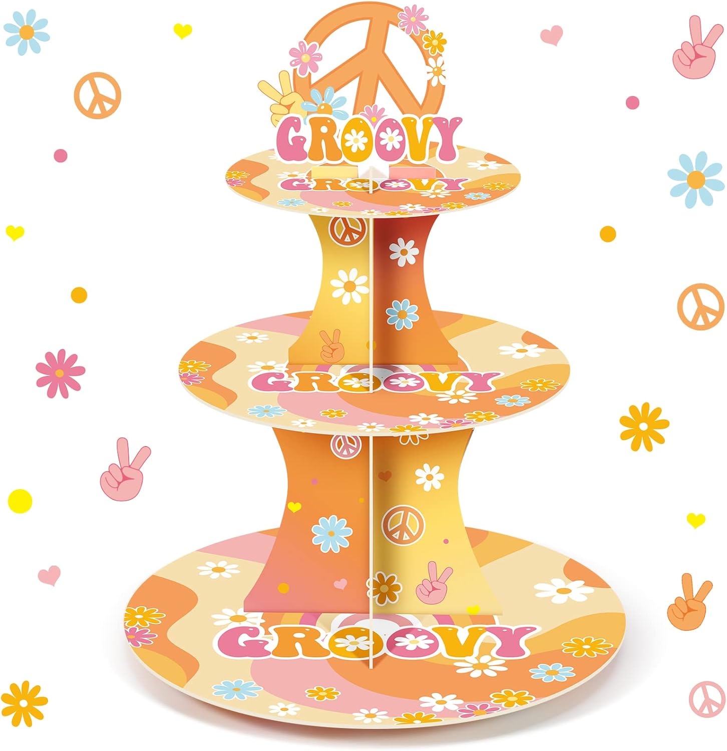 Amazon.com: Nuenen 3 Tier Groovy Hippie Cupcake Stand Party Decorations ...