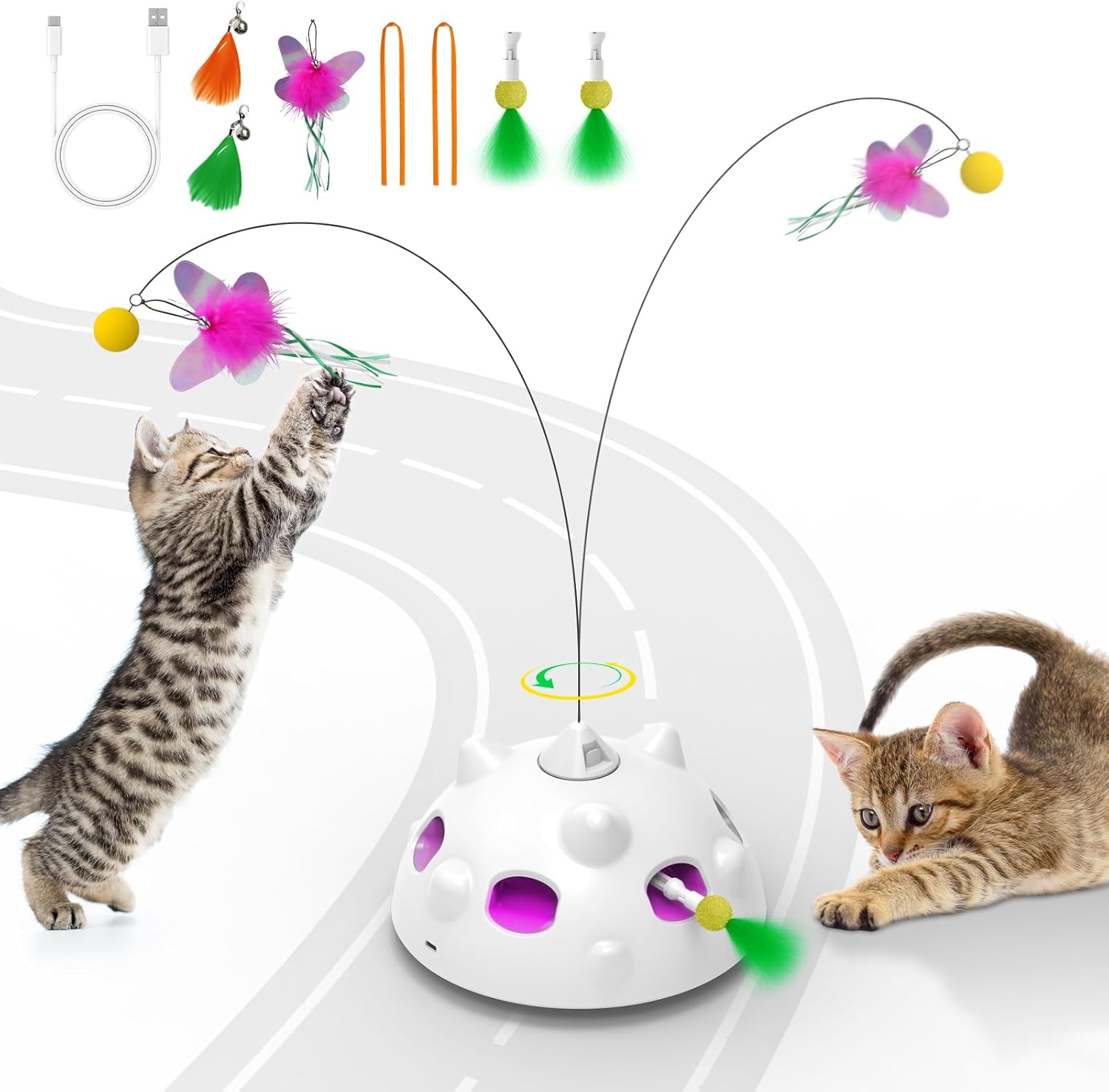 Amazon.com : Waaiio Interactive Cat Toys 3in1 Automatic Teasering Cat ...