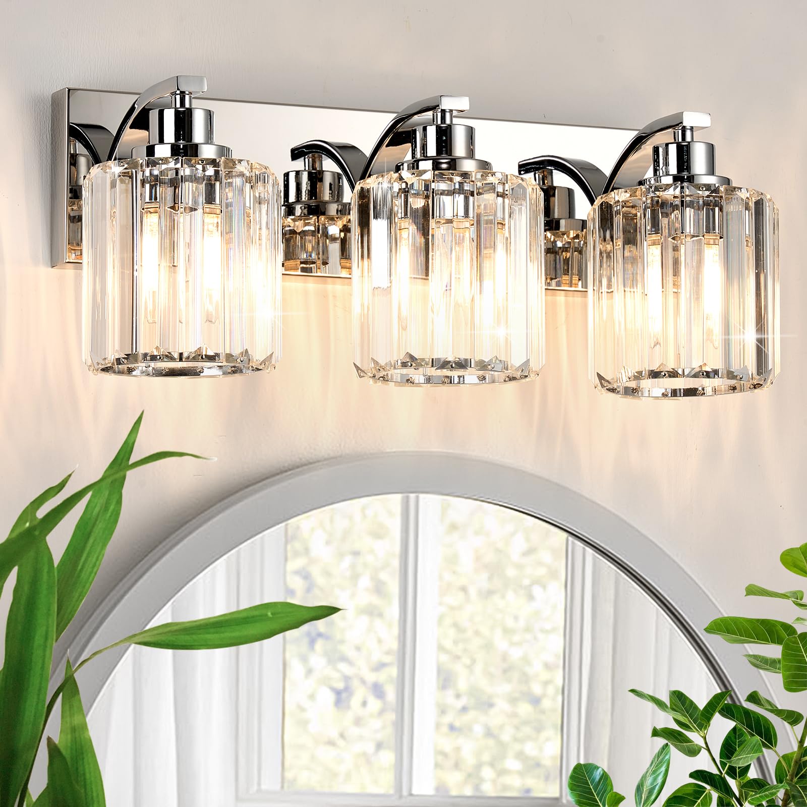 Haolaike 3 Lights Crystal Bathroom Vanity Light Modern Chrome Bathroom ...