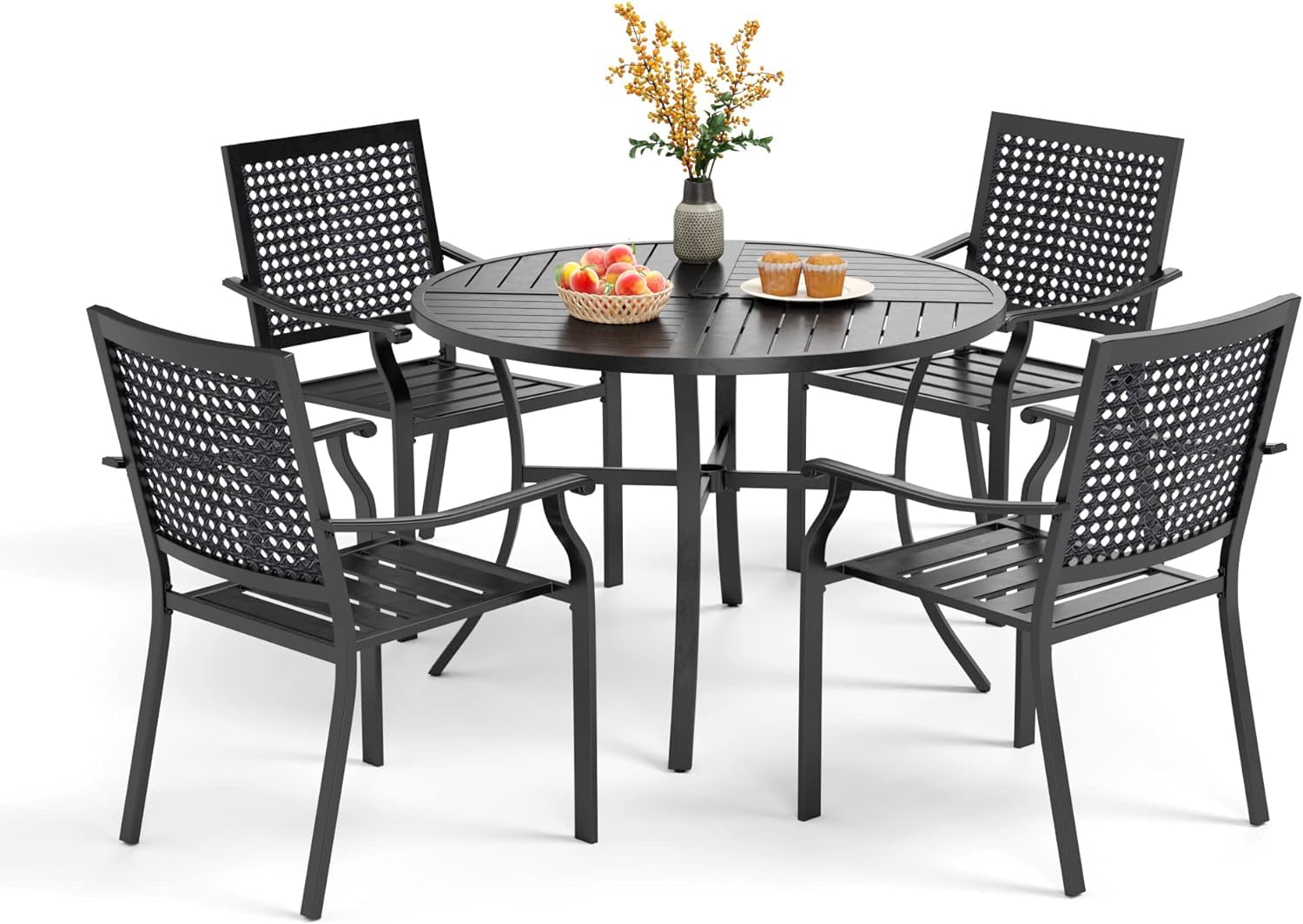 Amazon.com: PHI VILLA 5 Pieces Outdoor Round Dining Set for 4, Steel ...