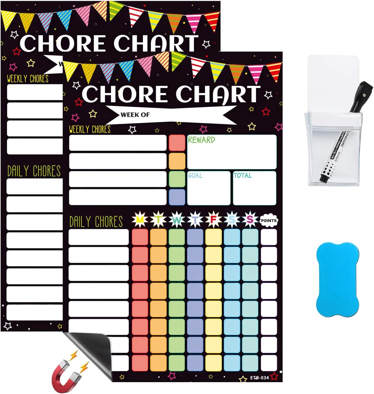 Amazon.com : 2 Pieces Magnetic Planning Reward Chart for Kids and ...