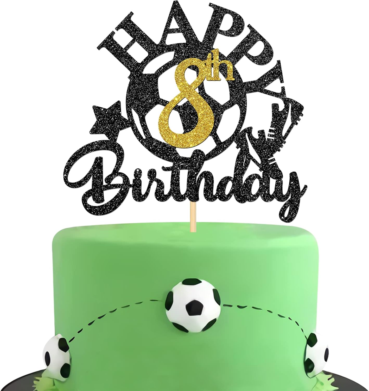Amazon.com: Halodete Soccer Ball Happy 8th Birthday Cake Topper - Sport Theme 8th Birthday Cake ...