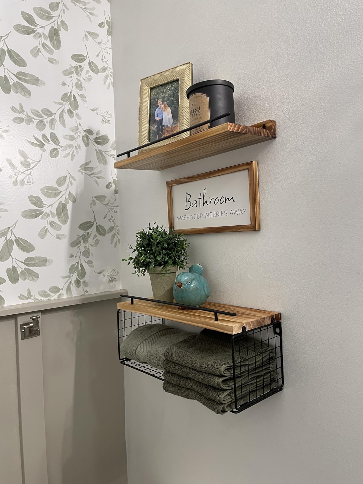 $6/mo - Finance WOPITUES Floating Shelves with Bathroom Wall Décor Sign ...