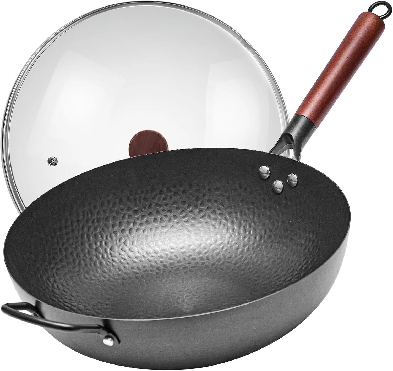 Amazon.com: WANGYUANJI Hammered Wok 13.4",Carbon Steel Wok Pan with ...