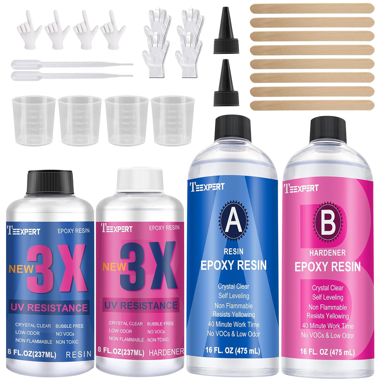 Teexpert 16oz Upgrade Formula Epoxy Resin and 32oz Crystal Clear Epoxy ...