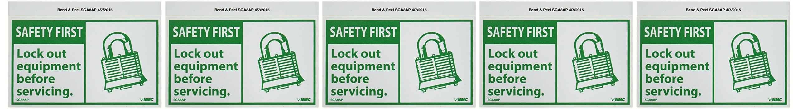 NMC SGA8AP OSHA Sign, Legend "SAFETY FIRST - Lockout equipment before ...
