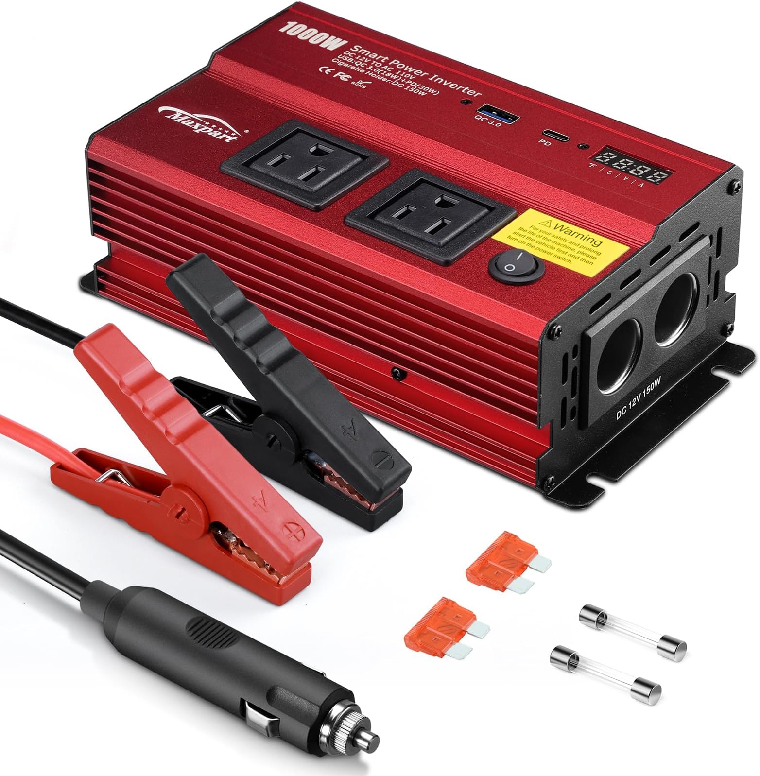 Maxpart Inverter 1000W Car Power Inverters 12v DC to 110v AC Converter ...