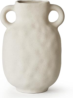 Amazon.com: Beige Ceramic Vase with 2 Handles Vintage Flower Vase for ...