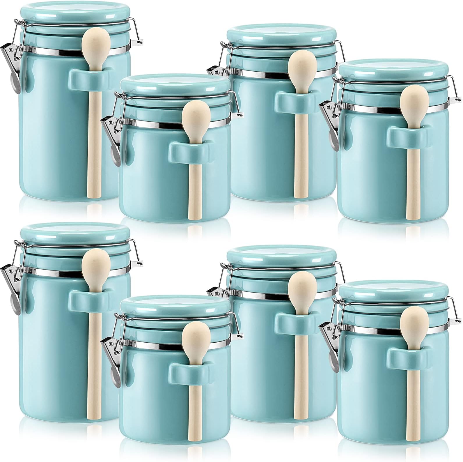 Amazon.com: 8 Pack Ceramic Canister Sets for The Kitchen with Wooden ...