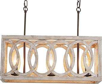 Qiounlse Rustic Chandeliers Farmhouse Rectangle 3-Light Kitchen Island ...