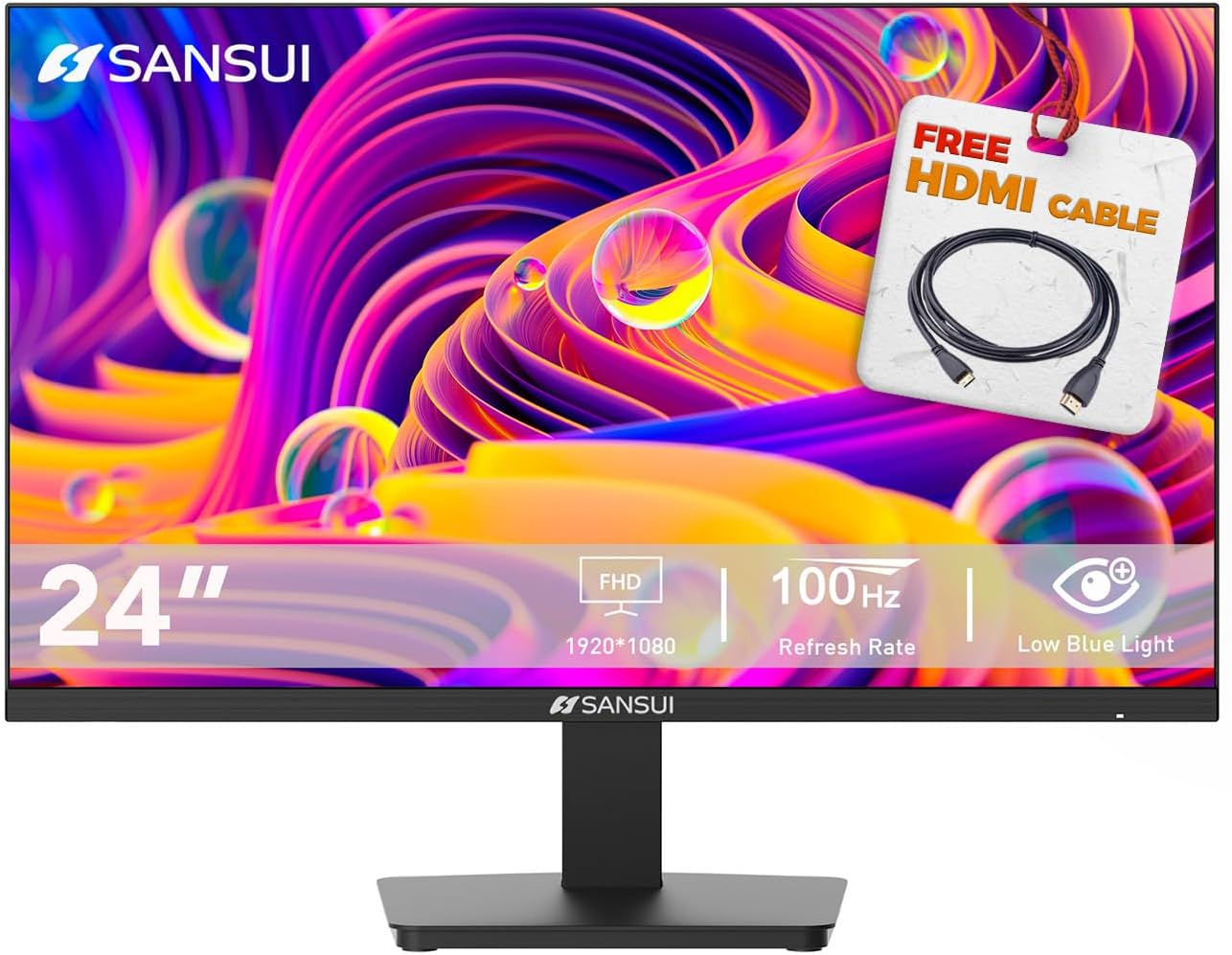 SANSUI Monitor de 24 Pulgadas 100 Hz, VESA, Puertos HDMI VGA, Monitor ...