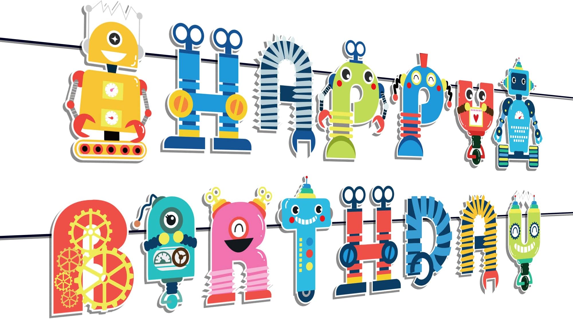Amazon.com: Robot Birthday Party Banner Robots Happy Birthday Banner ...